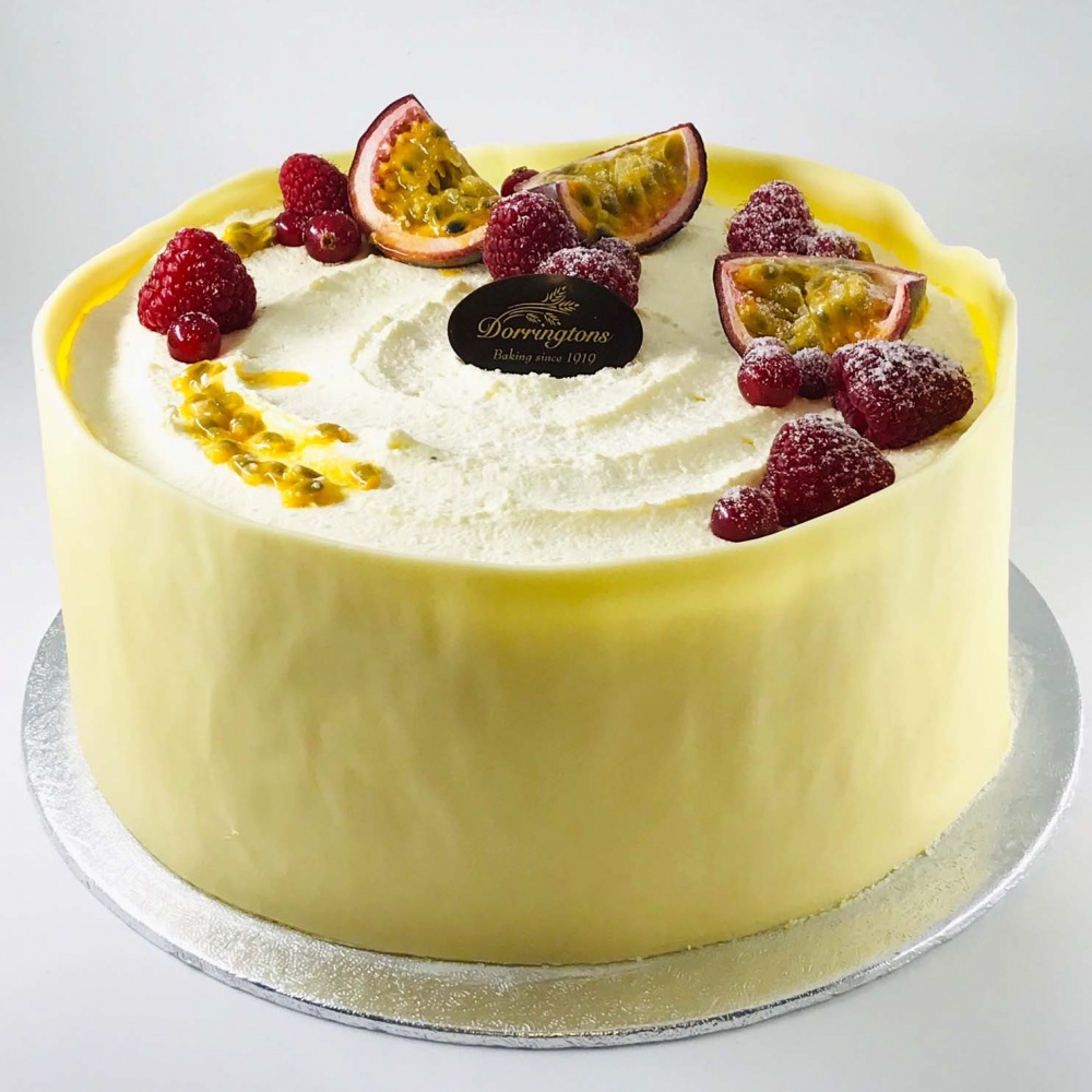 Fresh Cream Passionfruit & Raspberry Gateau - 12 Slice