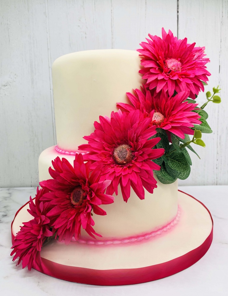 Ivory & Pink Gerbera Cake